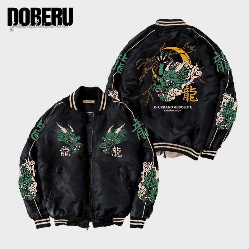 Sukajan Raiju Dragon Inazuma Japan Jacket Full Embroidery Dragon ...