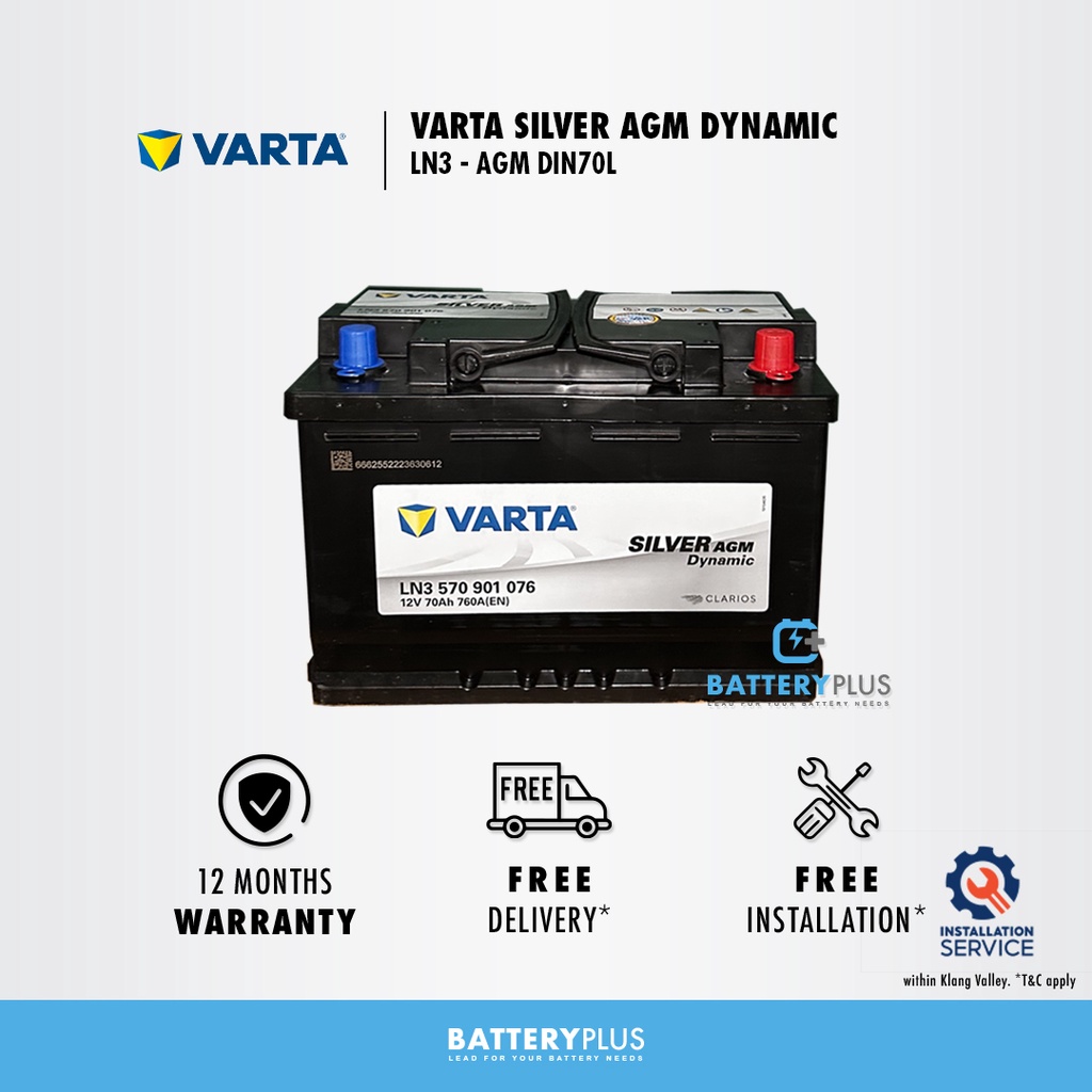 [ Installation Provided ] LN3 AGM | DIN70L | DIN70 Varta Silver AGM Dynamic Car Battery Bateri ...