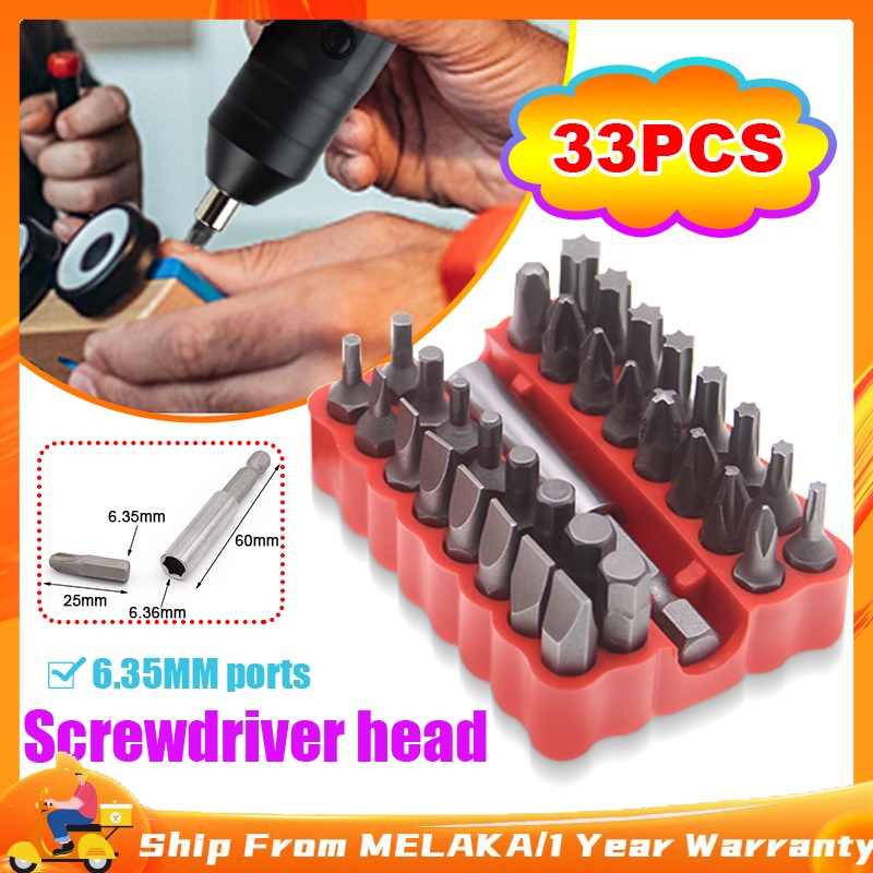 33pcs Screwdriver Bits Tamper Proof Electric Screwdriver Head Hex Shank Tip Drill Bit Socket ...