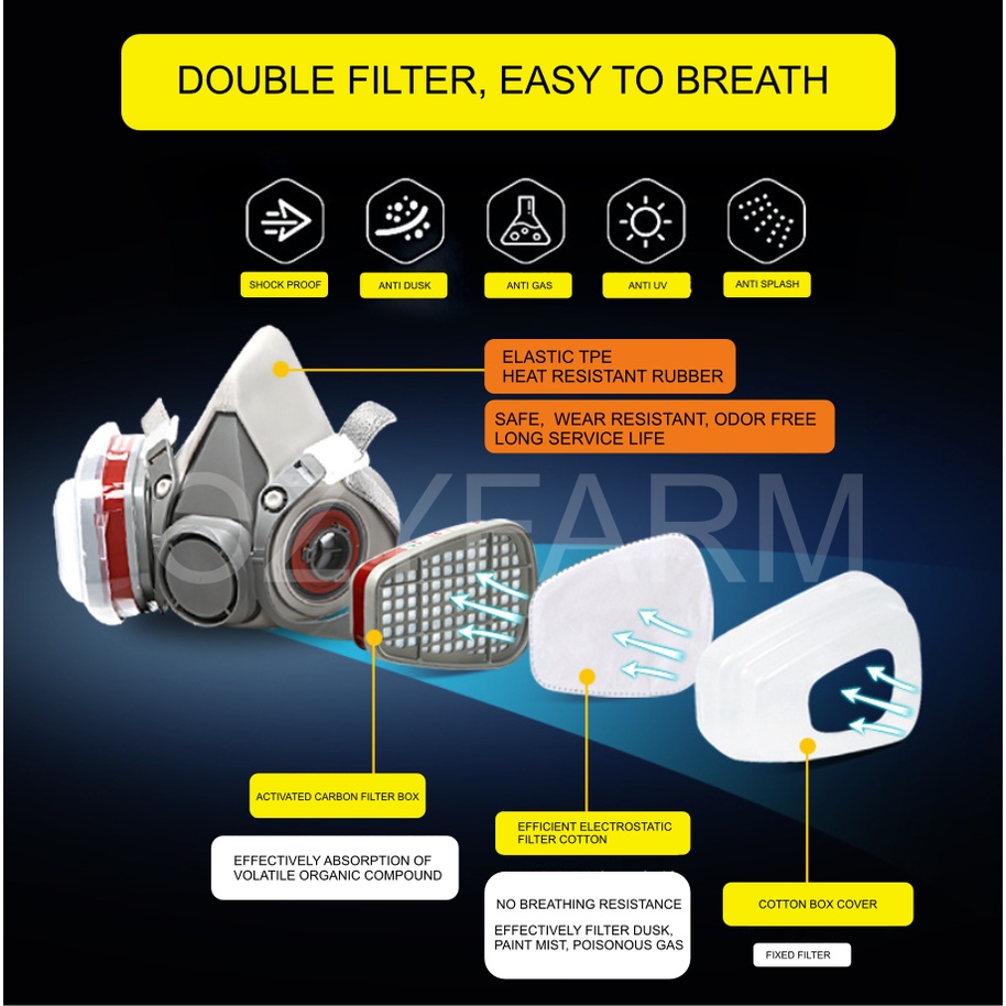 Gas Mask 6200 paint chemical anti dust mask kebun weed insecticide mask ...