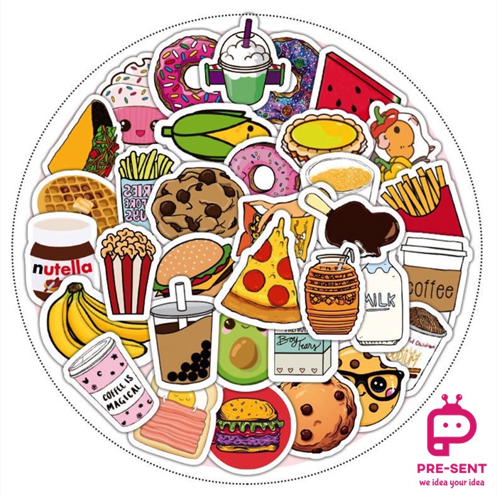 Street Food Graphics Vinyl Stickers (40pcs) - Self-Adhesive Cutouts ...