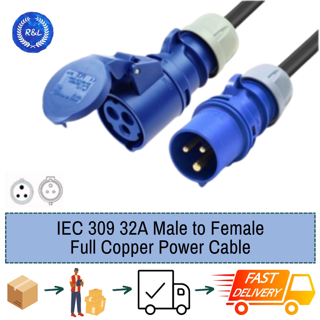 IEC 309 32A Male To Female Full Copper Commando Power Cable / Power ...