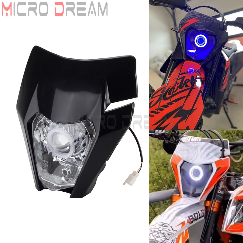 Supermoto Motorcycle LED Headlight High/Low Beam With Angel Eyes DRL ...