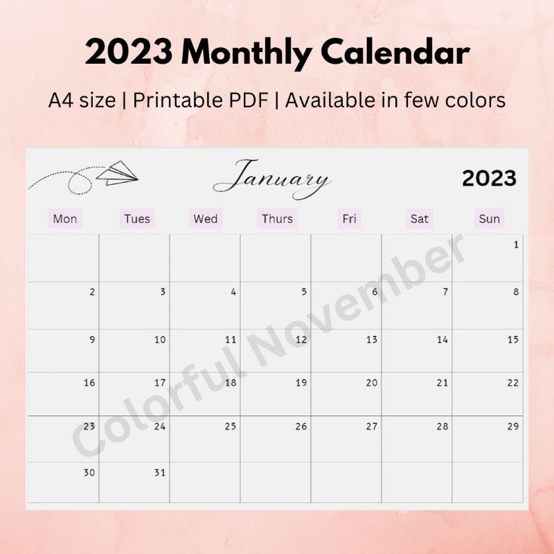 [PDF] 2023 Minimalist Monthly Calendar | A4 Size | Printable | Shopee ...