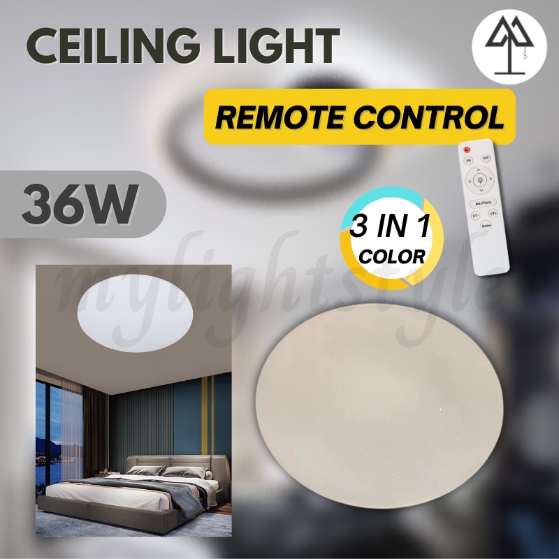 PANEL LIGHT WITH REMOTE CONTROL CEILING LIGHT LAMPU SILING LED 36W ...