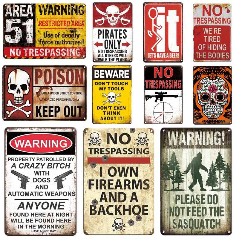 Vintage No Trespassing Metal Signs Bar Yard Room Suggestive Warning ...