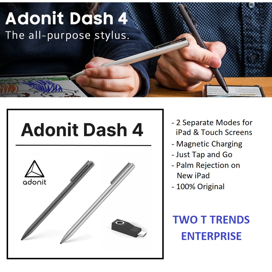 Adonit Dash 4 Palm Rejection Fine Point Precision Stylus Pen ...