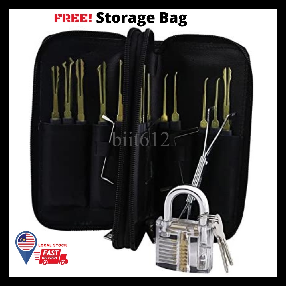 (LOCAL STOCK) 24IN1 Lock Picking Set Transparent Practice Padlock Picking Tool Kit Training ...
