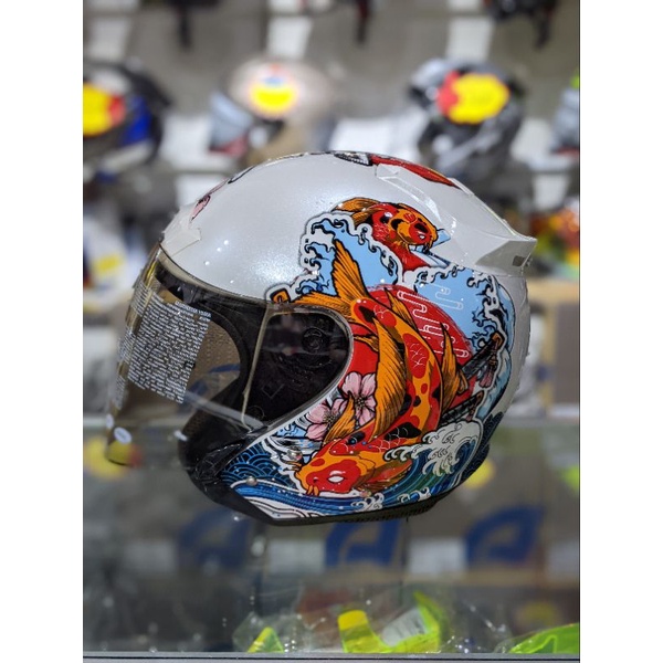 Zeus Helmet ZS-609 Ikan Koi Samurai Black White Metalic Grey Yamaha ...