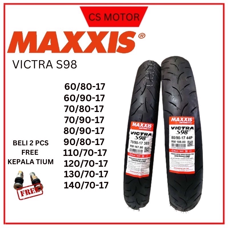 TAYAR MAXXIS VICTRA S98 F1 TUBELESS TYRE TAYAR SIZE 17 70/80 70/90 80/ ...