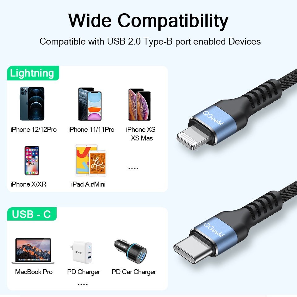 QGeeM MFi USB C to Lightning iPhone Charger Cable for iPhone 12 mini ...
