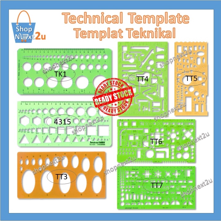 Technical template TT1 | 4315 | TT3 | TT4 | TT5 | TT6 | TT7 Drawing template ruler geometry ...