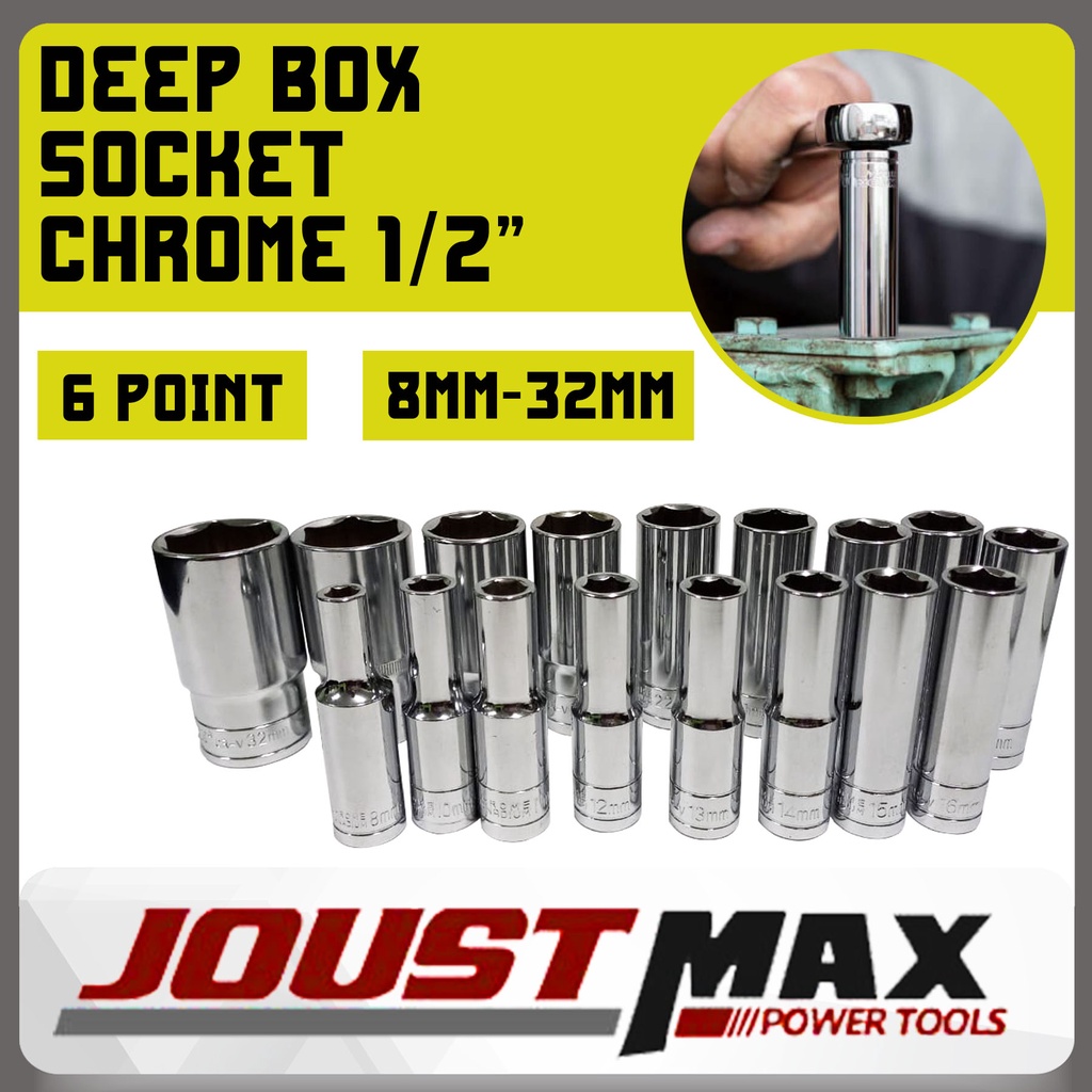 8-32MM Deep Long Socket 1/2 Socket 6 Point Socket Chrome Vanadium Deep ...