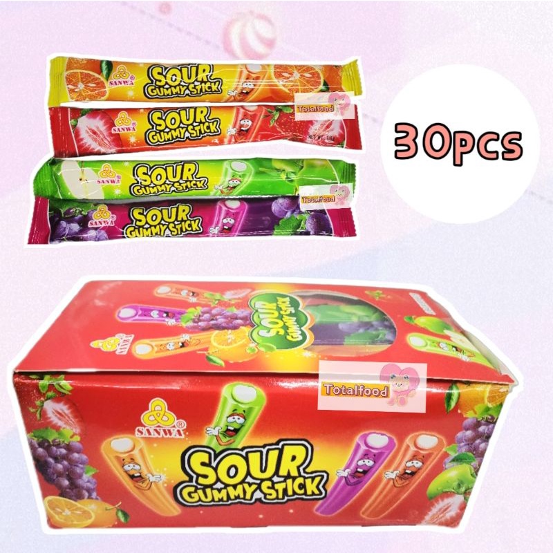 Sanwa Sour Gummy Stick chewy candy 30pcs [Apple /Strawberry /Orange ...
