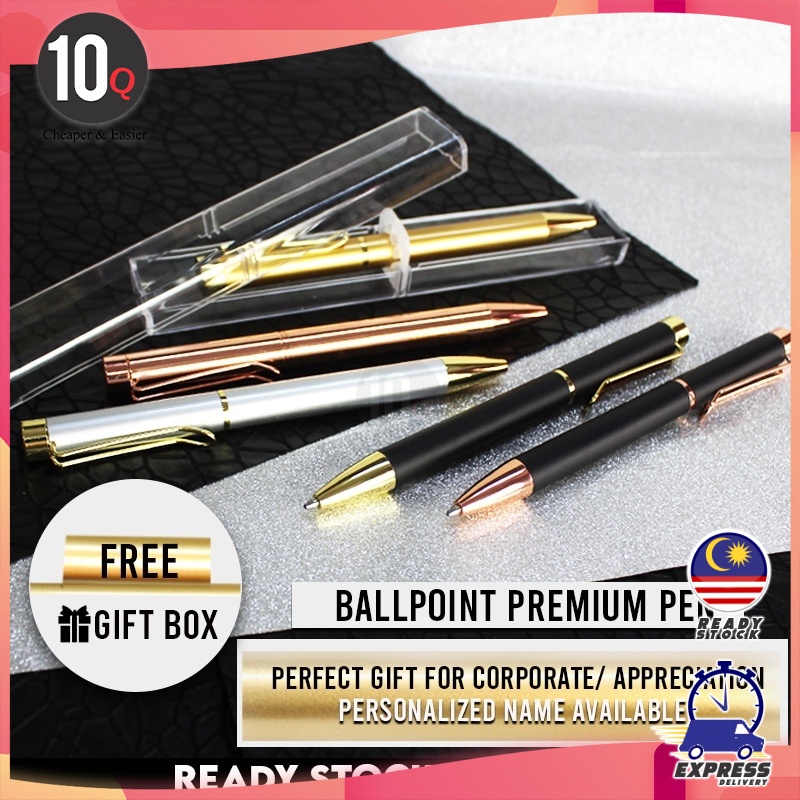 10Q Premium Pen Alloy Body Ballpoint + Gift Box Solid Classy Refillable Black Ink for Corporate ...