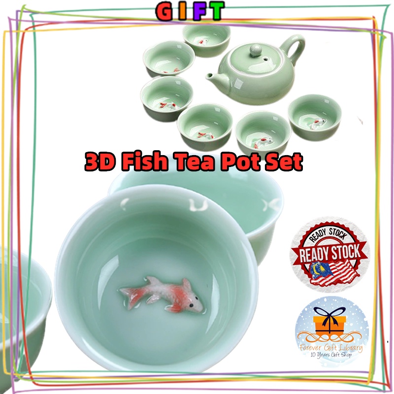GIFT Tea Pot set 3D fish Ceramic Carp Fish Tea Set Kung Fu Tea set Cute ...