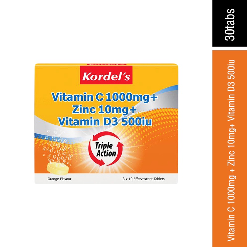 KORDEL'S VIT C 1000MG+ ZINC 10MG+VIT D3 500IU EFF TAB 3X10'S | Shopee ...