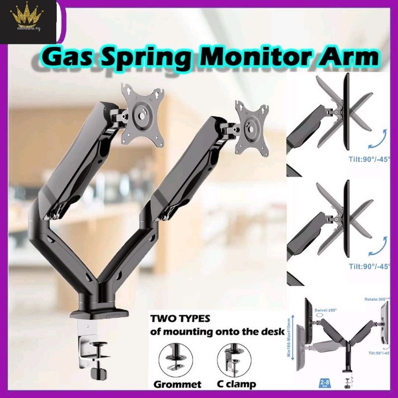 Gas Spring Monitor Mount Dual Desk Mount Adjustable Dual LCD Arm Mount ...