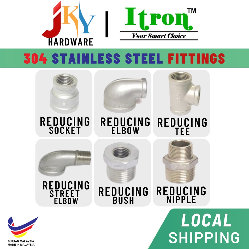 SUS304 Stainless steel Fitting 1/2"~3/4"~1" inch Reducer Elbow Reducing Socket Nipple Tee Elbow ...