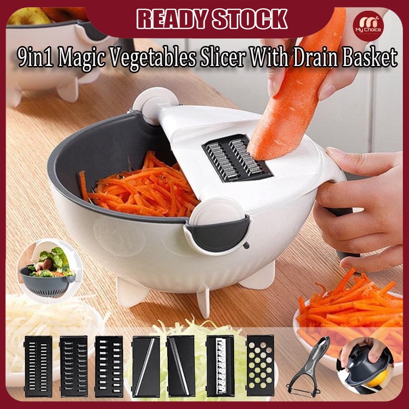 9IN1 Magic Rotate Vegetable Cutter With Drain Basket Vegetable Chopper ...