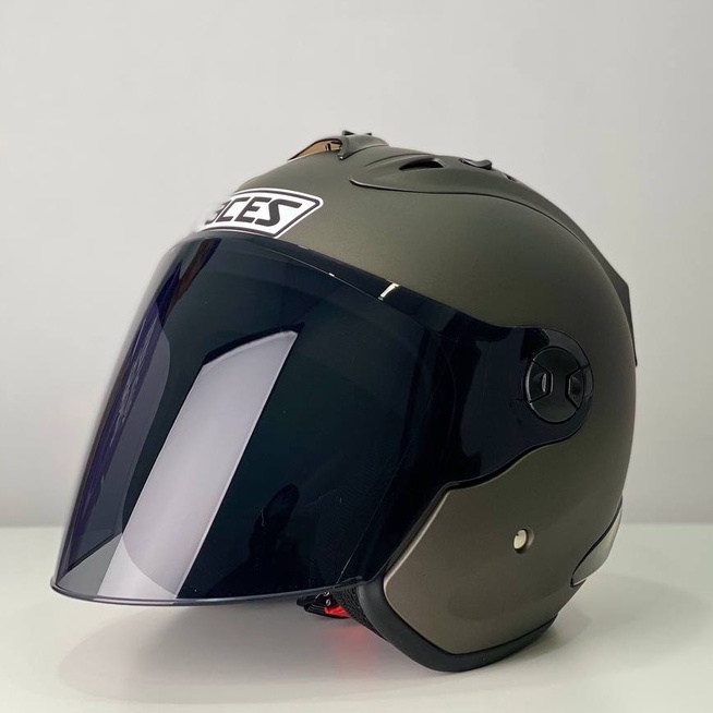 ACES R2 Matt Grey Open Face Helmet With Siap Smoke Visor Topi Keledar ...