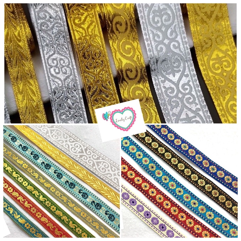 Songket Jacquard Border Lace Ribbon Trim/Gold Silver Jacquard Lace ...