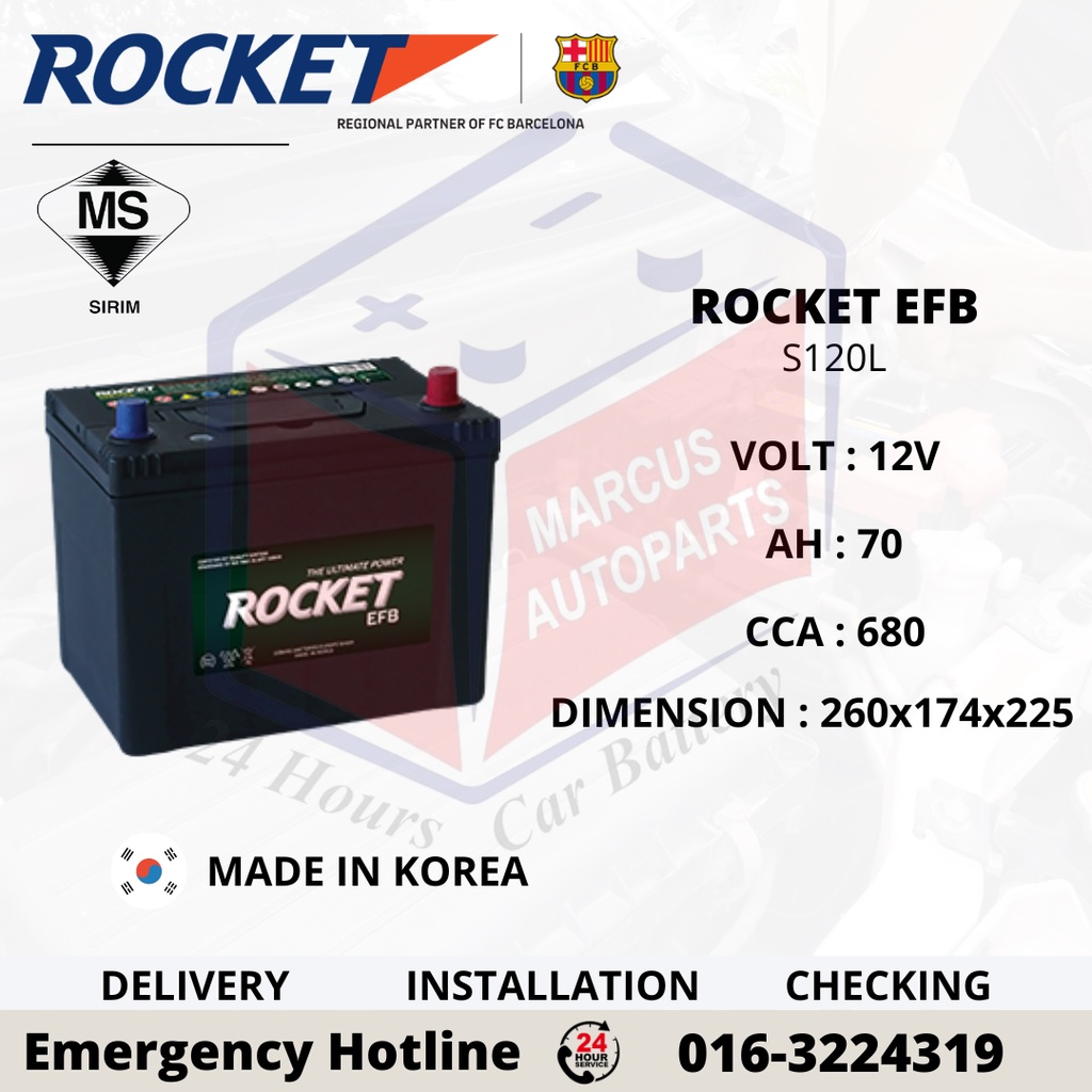 ROCKET EFB S120L D26 AUTOMOTIVE CAR BATTERY (EXTEND WARRANTY) | Shopee ...
