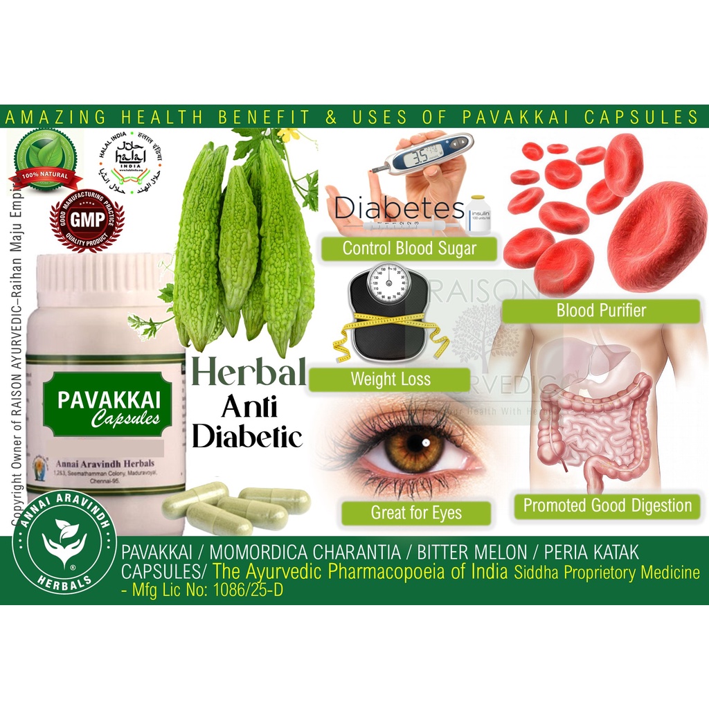 PAVAKKAI / MOMORDICA CHARANTIA / BITTER MELON / PERIA KATAK 30 CAPSULES ...