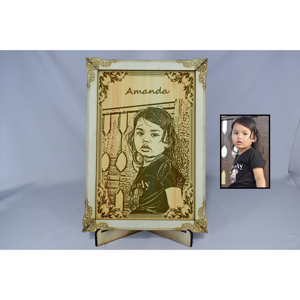 GAMBAR UKIRAN KAYU ( Laser Engraving on Wood / With Stand ) Gift ...