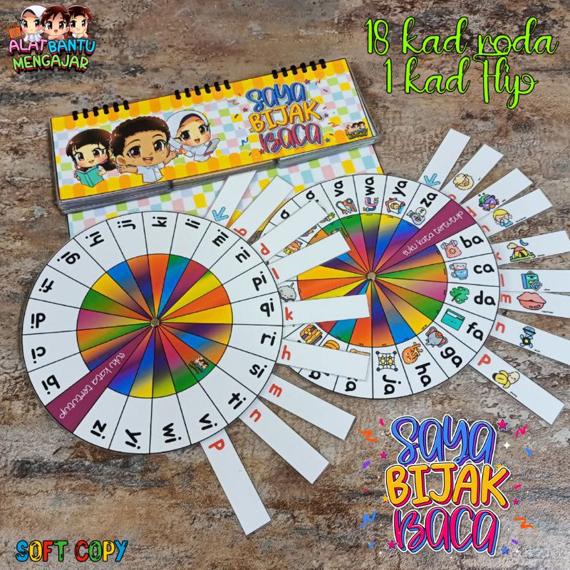 Saya Bijak Baca ( 1 Kad Flip, 18 Kad Roda & 7 Set Kad Bacaan) | Shopee ...