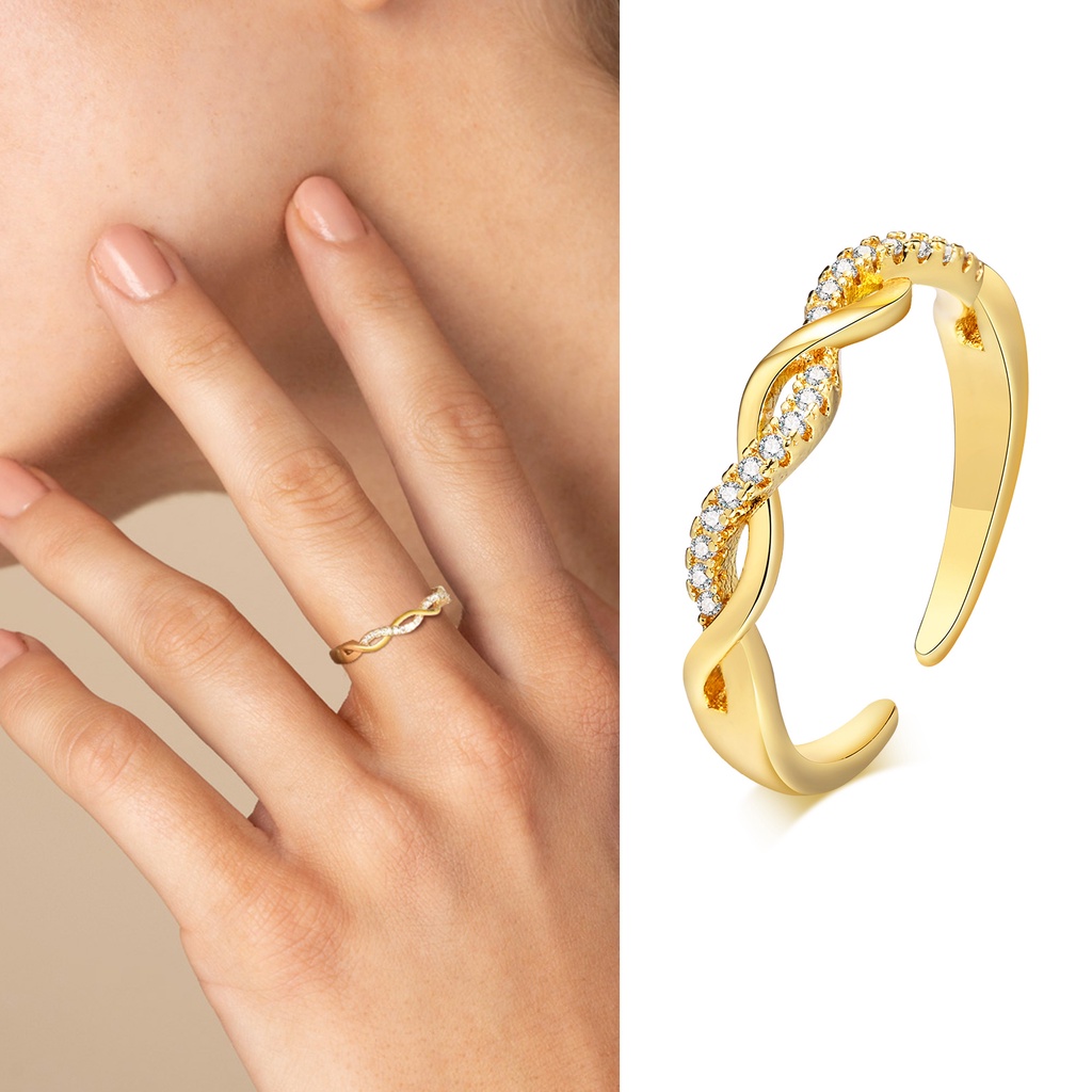 Vnox Zircon Twisted Opening Adjustable Ring,14K Gold Plated Stainless ...