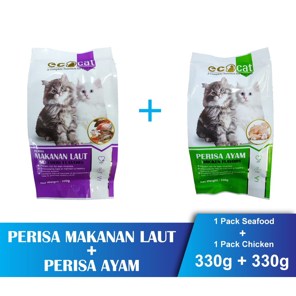 EcoCat Seafood 330g + Chicken Flavors 330g (Makanan Kucing, Perisa ...