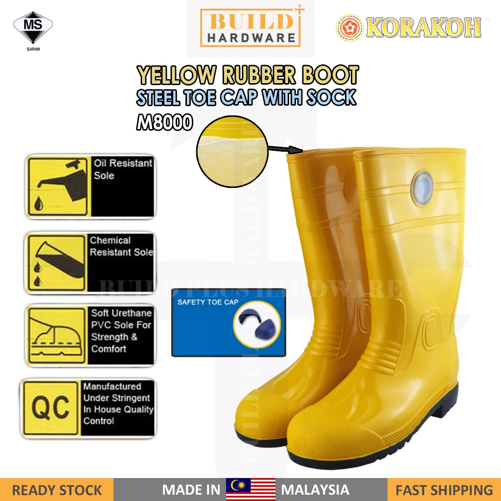 KORAKOH M8000 Yellow PVC Rubber Safety Boot Steel Toe Cap with Sock ...