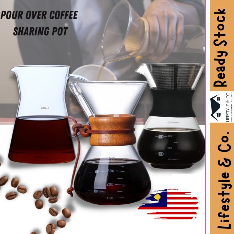 [Ready Stock] 400ml Hand pour over coffee glass pot Coffee sharing pot ...