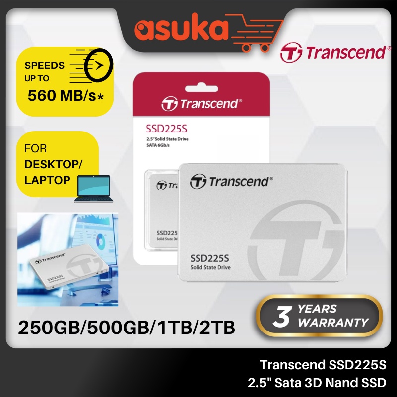 Transcend SSD225S 250GB/500GB/1TB/2TB 2.5" Sata 3D Nand SSD | Shopee ...