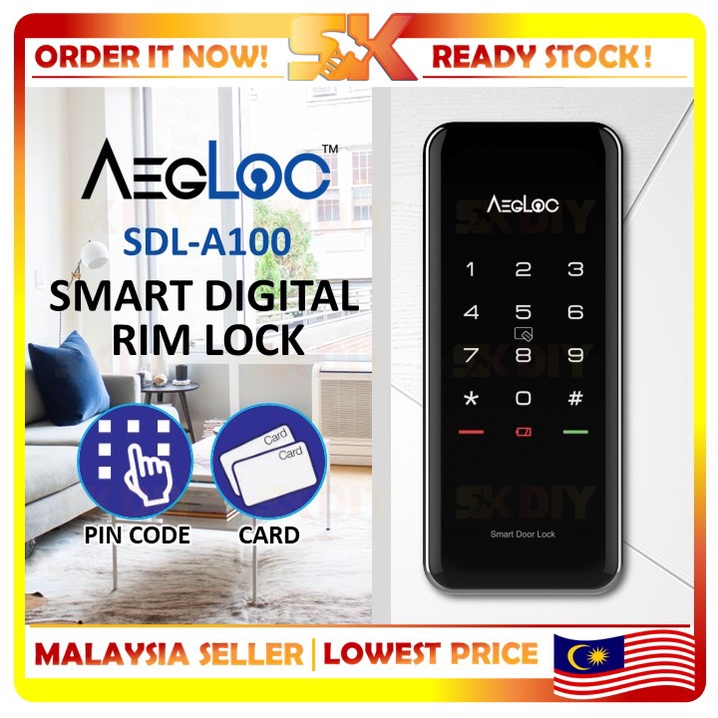 🇲🇾AEGLOC Smart Rim Lock A100 / AEG-SDL-A100 / Digital Lock / Digital ...