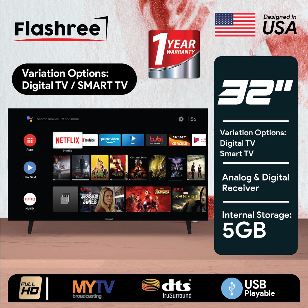 Flashree Smart TV 32 Inch android LED Digital Smart TV 32" Full HD Slim Design DTV - Digital LED ...