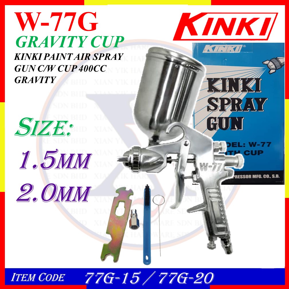 W-77G KINKI PAINT AIR SPRAYERS C/W CUP 400CC GRAVITY NOZZLE SIZE: 77G-15 1.5mm / 77G-20 2.0mm ...
