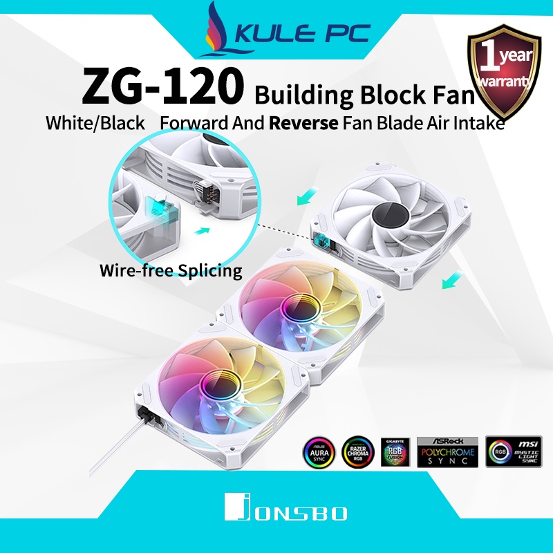 JONSBO ZG-120WR ARGB Building Block Fan Black White Splicable Tandem ...