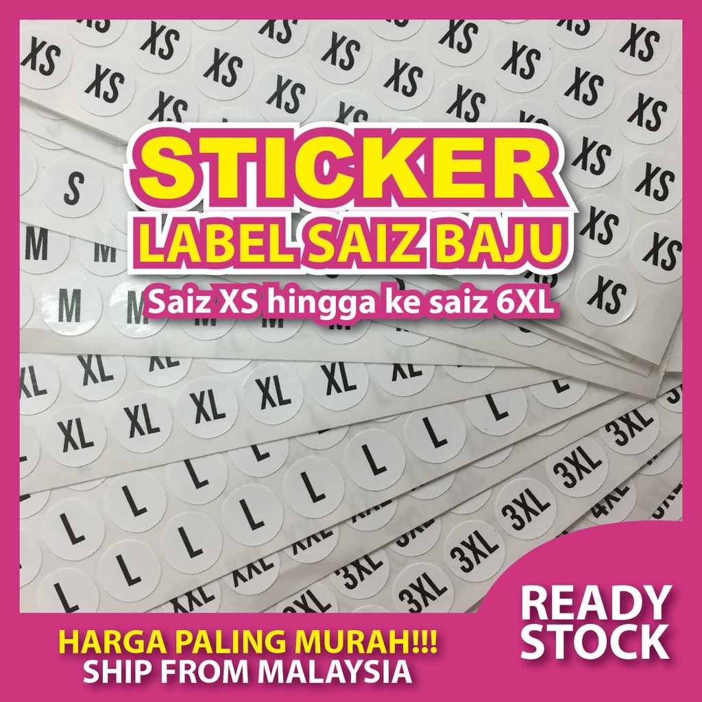 Sticker Label Saiz Baju XS-6XL | Shopee Malaysia