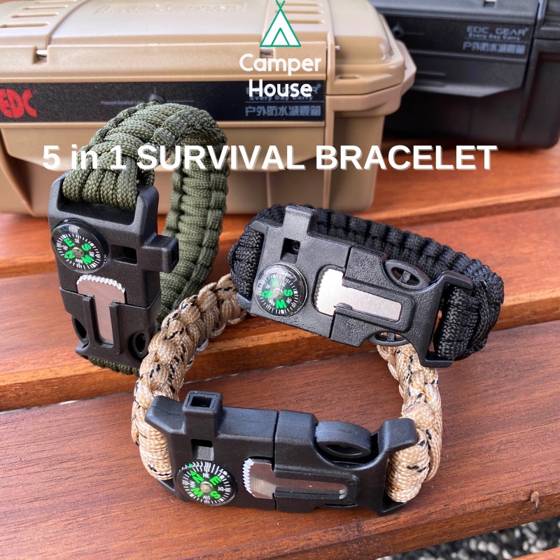 [Ready Stock] 5 in 1 Tactical Bracelet | Flint Whistle Compass Blade ...
