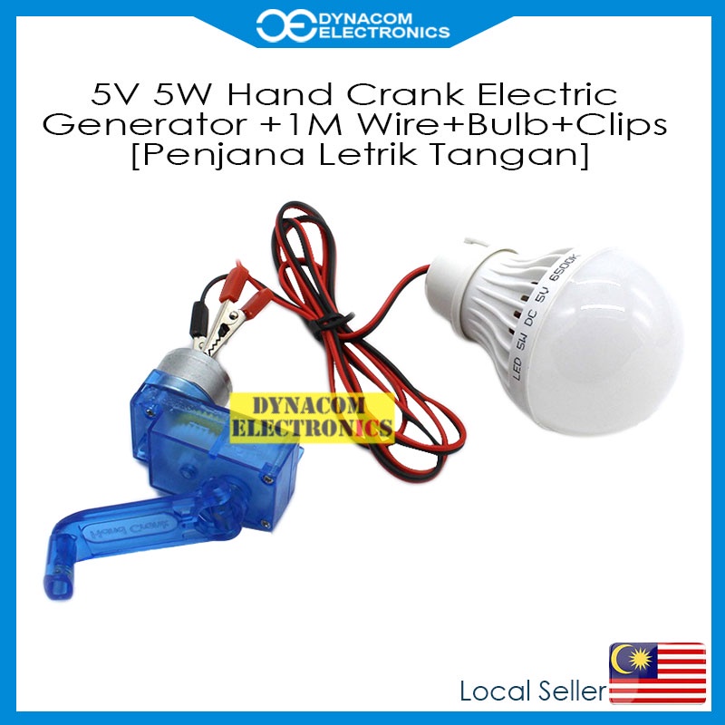 5V 5W Hand Crank Electric Generator + 1M Wire+Bulb+Clips Camping Lamp ...