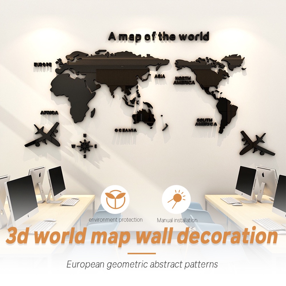 【Ready Stock】World Map Wall Sticker Acrylic 3D Solid Crystal World Map ...