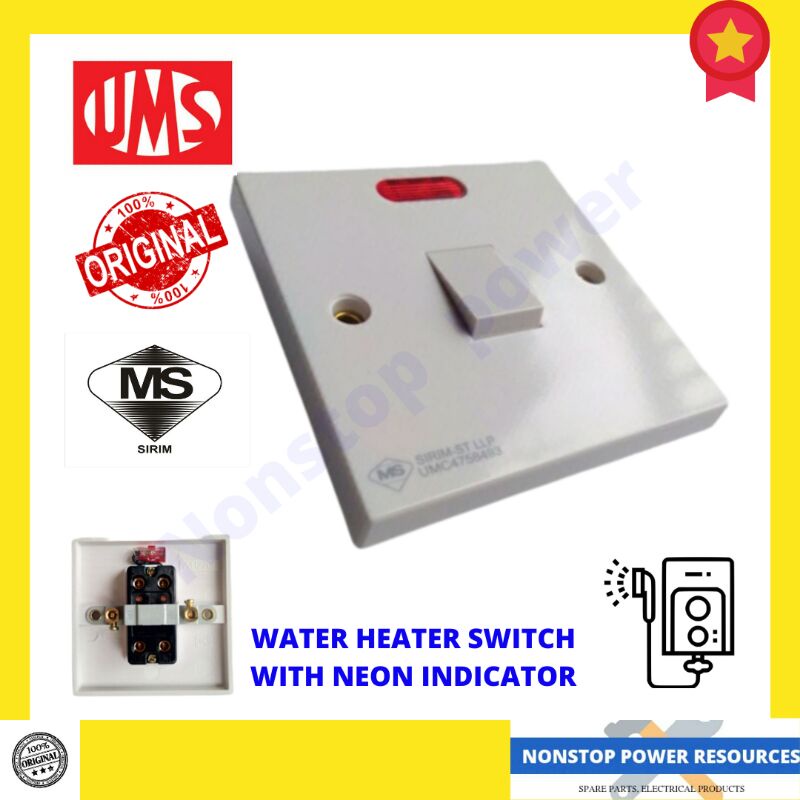 UMS 20A 250V AC DP Flush Switch With Neon Indicator Water Heater Switch WH220N / Suis Pemanas ...