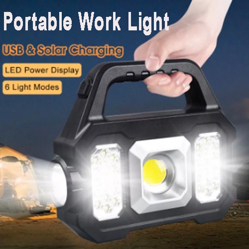 LED Solar Work Lamp Light USB Rechargeable Searchlight Portable Camping ...