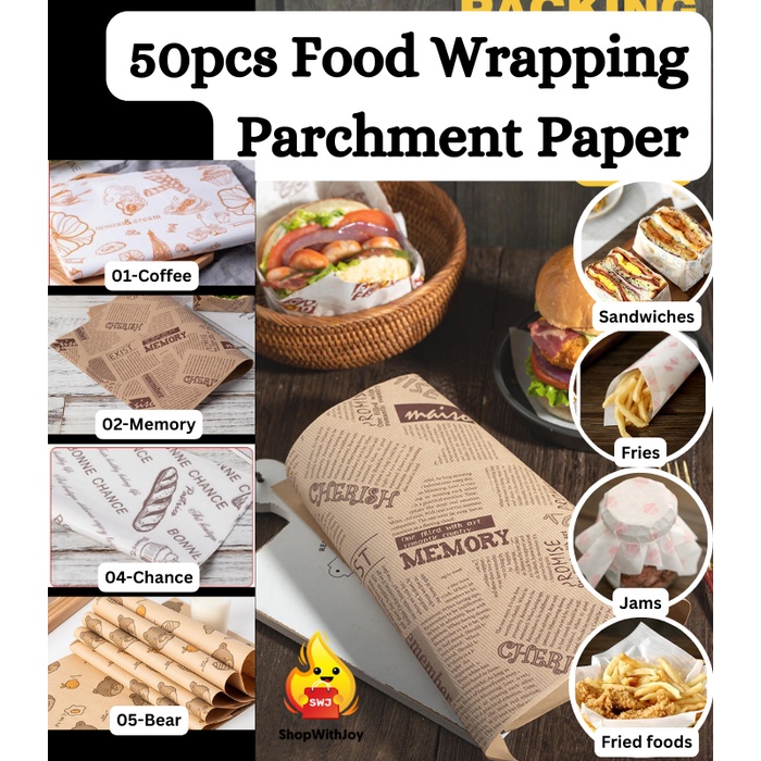 【ShopWithJoy】50pcs Sandwich Paper Food Wrapping Toast Food Wrap Food ...