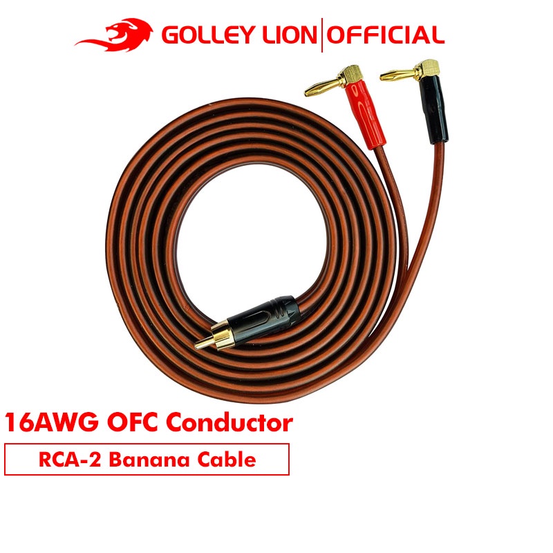 GOLLEY LION RCA to Banana HiFi OFC Speaker Wire, 90 Degree Right Angle ...