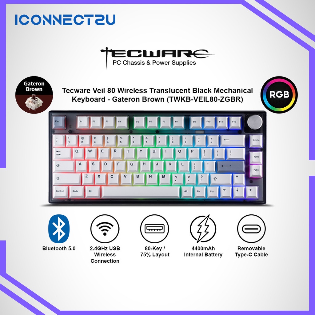 Tecware Veil 80 Wireless Translucent Black Mechanical Keyboard ...