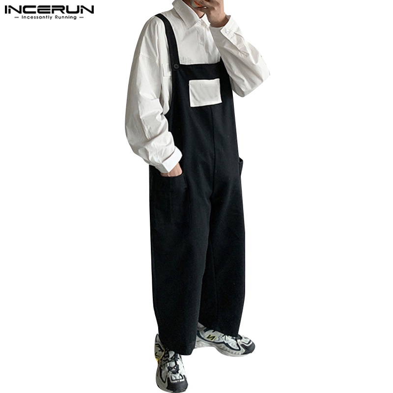 INCERUN Men's Fashion Suspender Patchwork Color Wide Leg Cargo ...