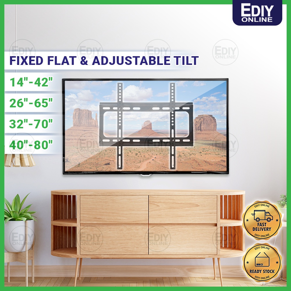 FIXED FLAT & ADJUSTABLE TILT UNIVERSAL LCD LED SLIM TV BRACKET WALL ...